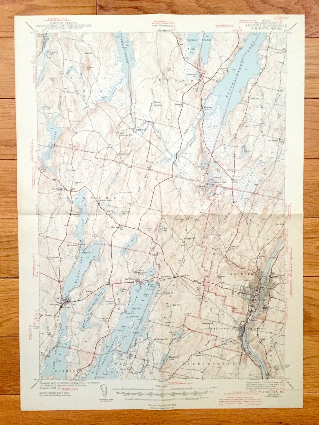 Antique Augusta, Maine 1943 US Geological Survey Topographic Map ...