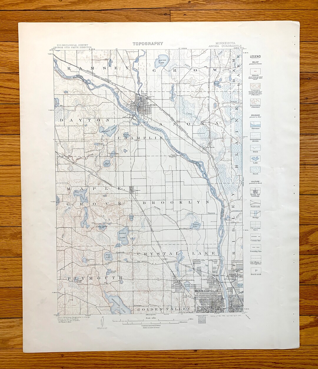 Antique Anoka, Minnesota 1902 US Geological Survey Topographic Map ...