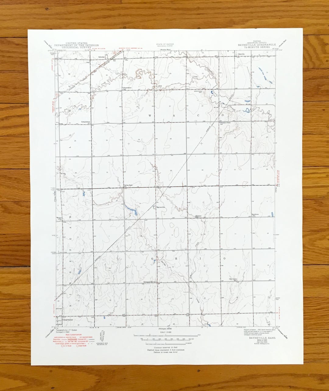 Antique Bayneville, Kansas 1943 US Geological Survey Topographic Map ...