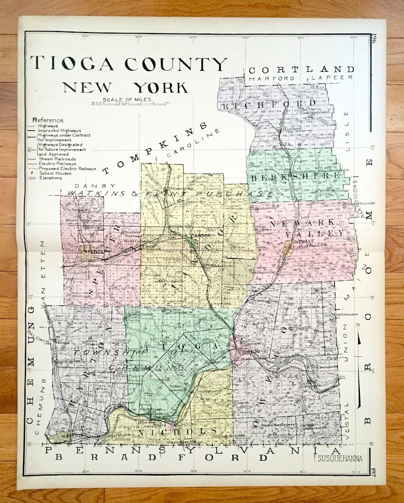 Antique Tioga County New York 1911 New Century Atlas Map | Etsy