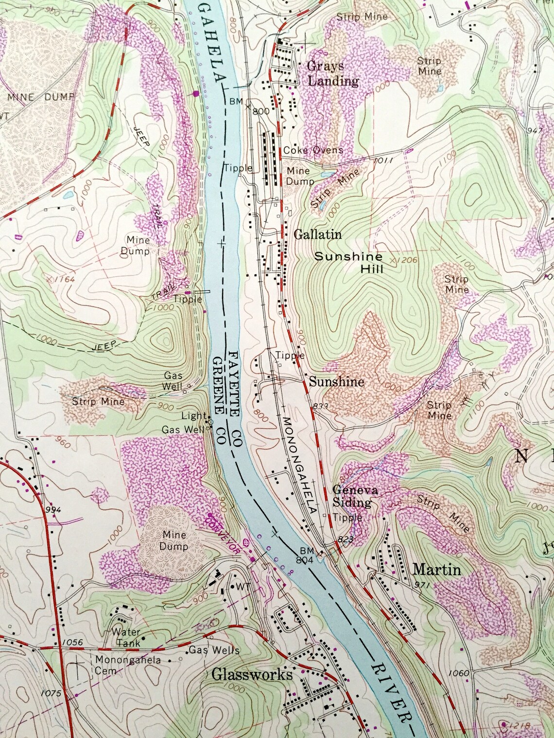 Antique Masontown, Pennsylvania 1964 US Geological Survey Topographic ...