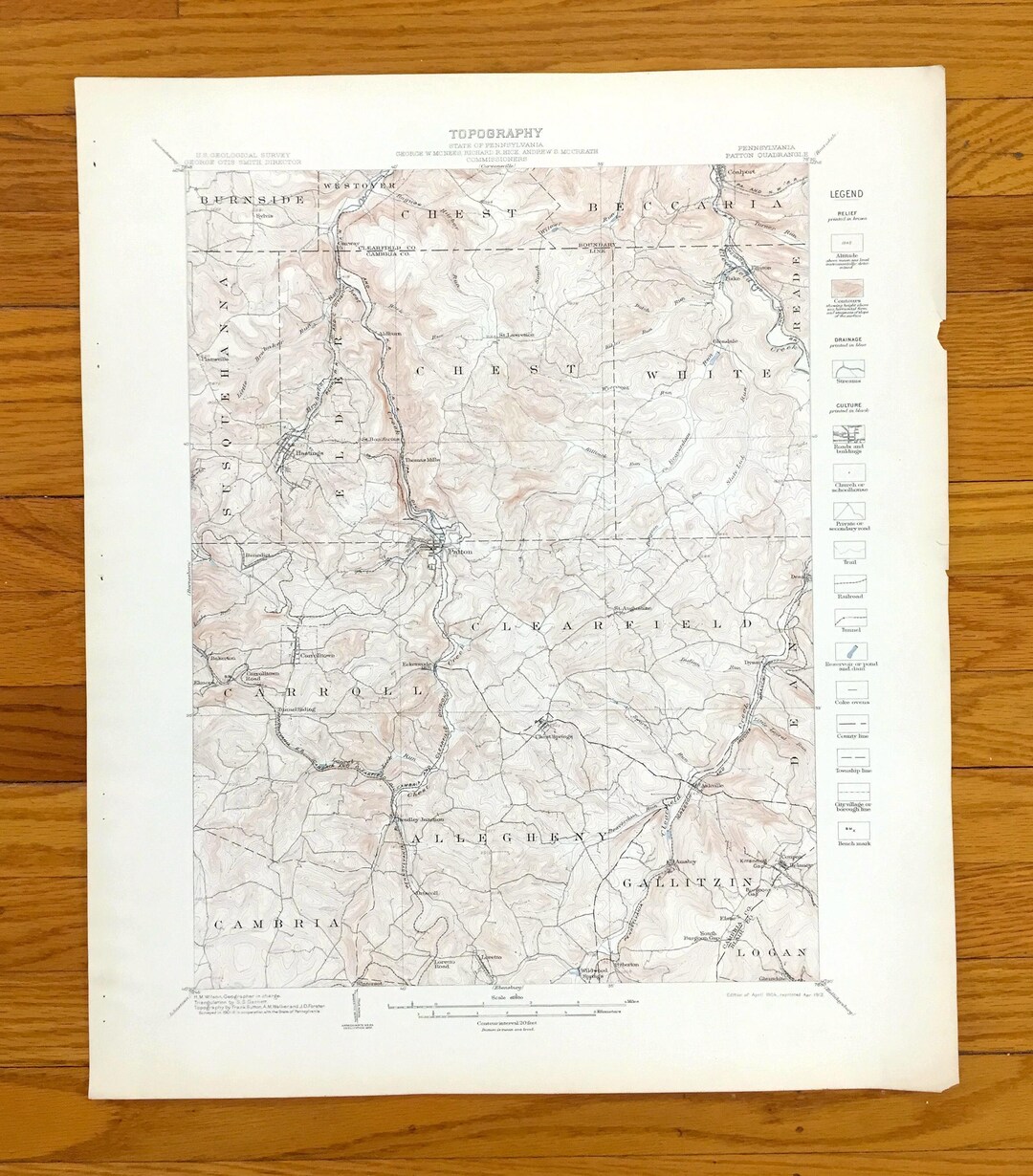 Antique Patton, Pennsylvania 1904 US Geological Survey Topographic Map ...