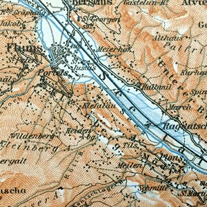 Antique 1913 Ragaz, Switzerland Map From Baedekers Guide Atlas – Igis ...