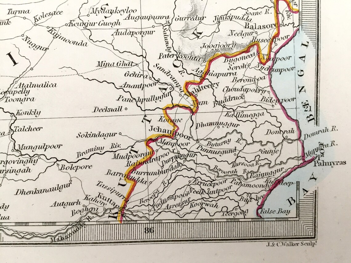 Antique 1845 India Map From SDUK Atlas – Palmyras, Odisha, Sumbulpoor ...