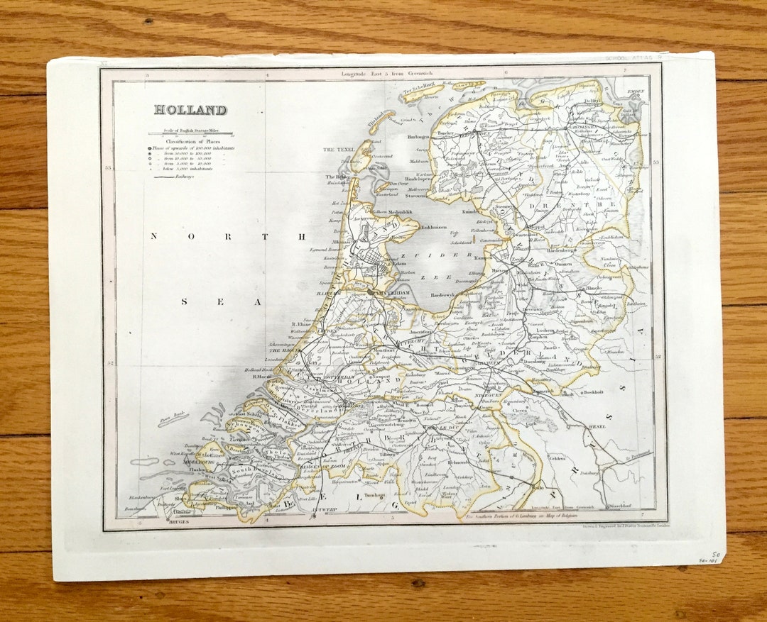 Antique 1850 Holland and Belgium Map by John Dower, Ward & Lock ...