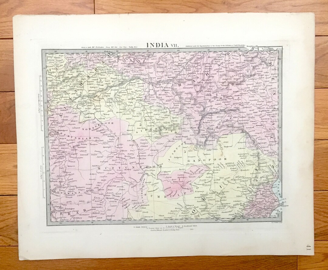 Antique 1845 India Map From SDUK Atlas – Palmyras, Odisha, Sumbulpoor ...