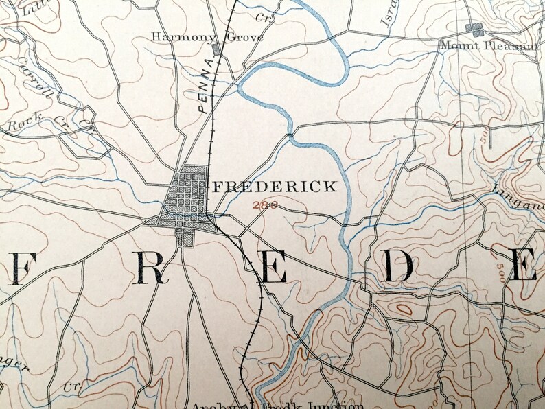 Antique Frederick, Maryland 1894 US Geological Survey Topographic Map ...