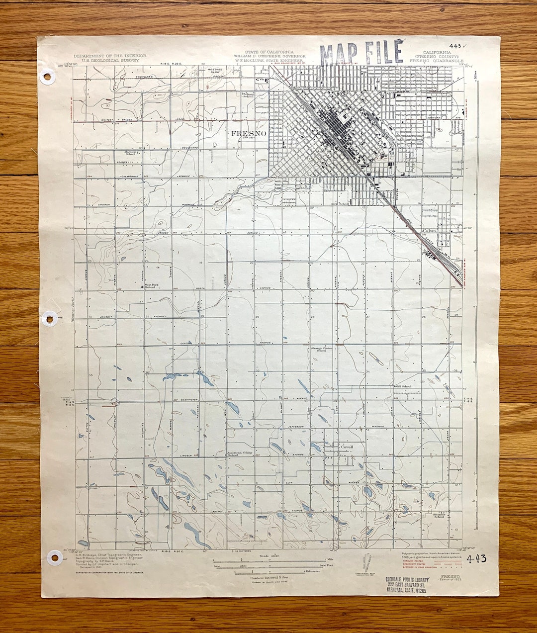 Antique Fresno, California 1923 US Geological Survey Topographic Map ...