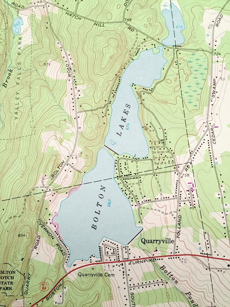 Antique Rockville, Connecticut 1967 US Geological Survey Topographic ...