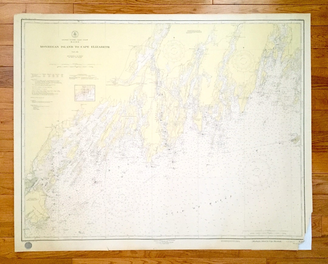 Antique Monhegan Island to Cape Elizabeth, Maine 1945 US Coast Guard Nautical Map – Portland ...