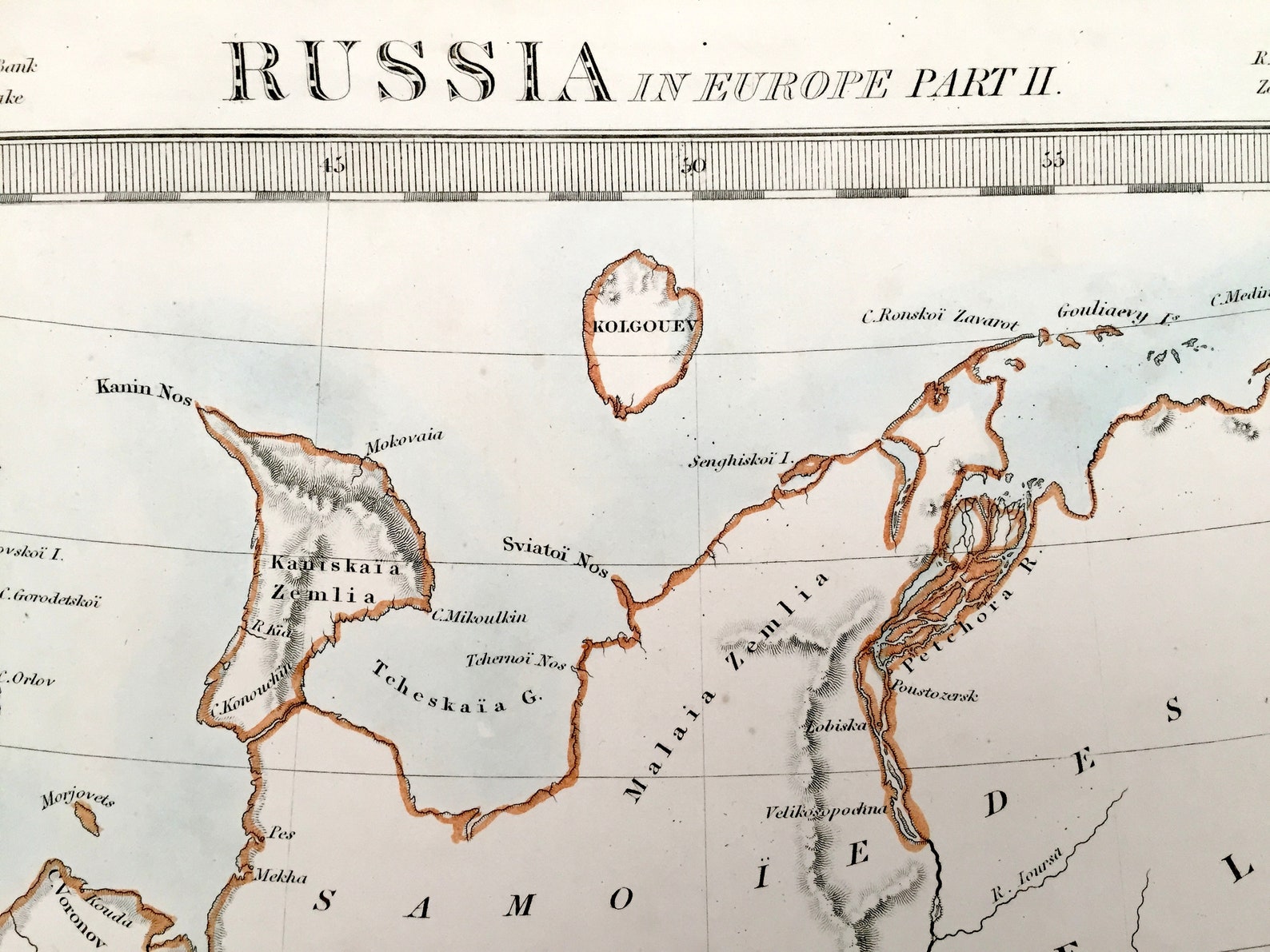 Antique 1845 Russia Map From SDUK Atlas – Lapland, White Sea, Lake ...
