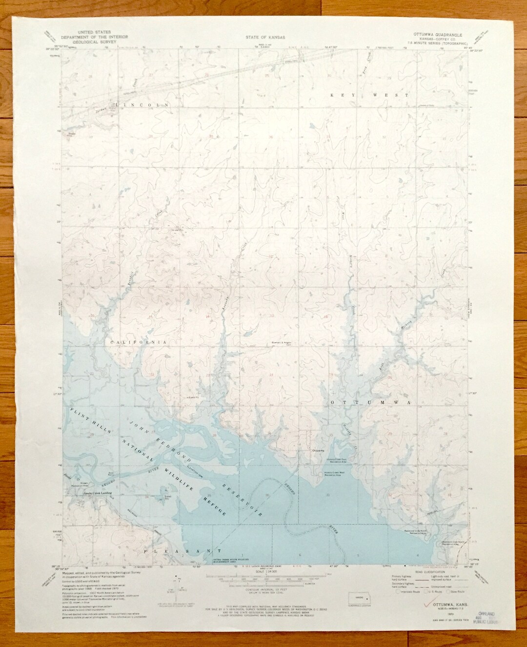 Antique Ottumwa, Kansas 1970 US Geological Survey Topographic Map ...