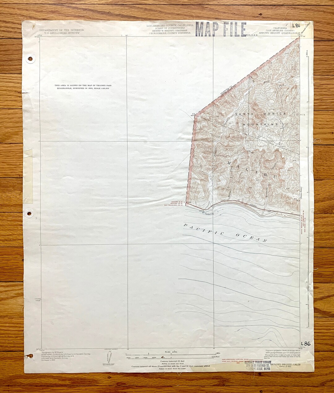 Antique Arroyo Sequit, California 1932 US Geological Survey Topographic ...