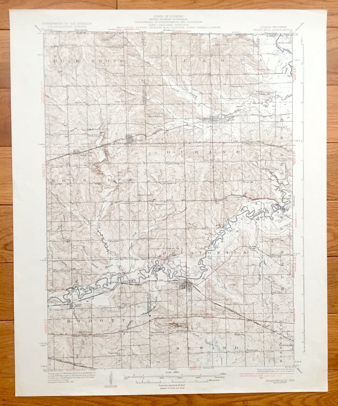 Antique Pecatonica, Illinois 1936 US Geological Survey Topographic Map ...