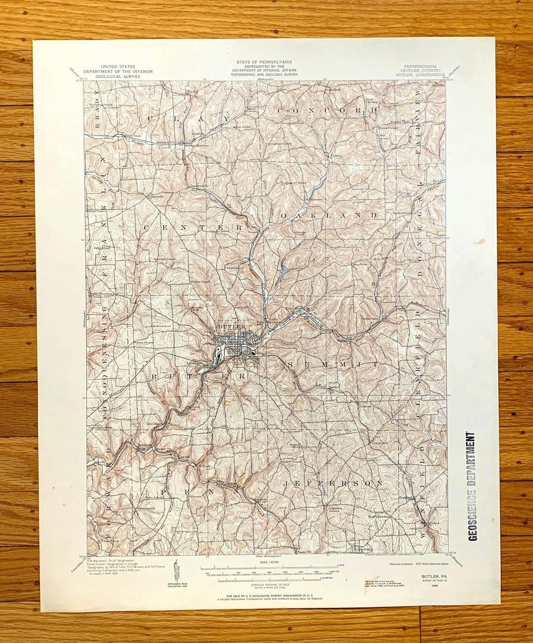 Antique Butler, Pennsylvania 1909 US Geological Survey Topographic Map ...