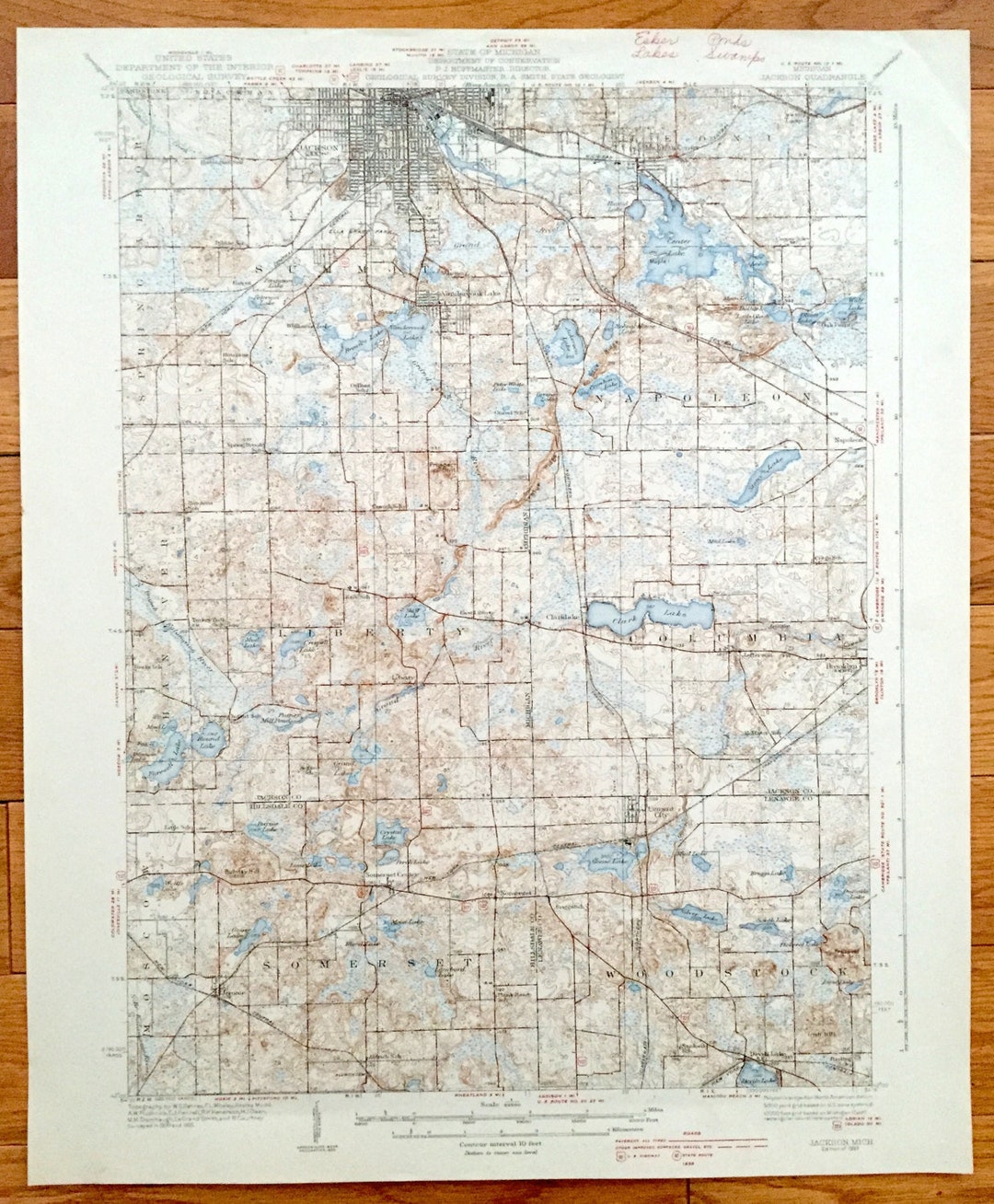 Antique Jackson, Michigan 1939 US Geological Survey Topographic Map ...