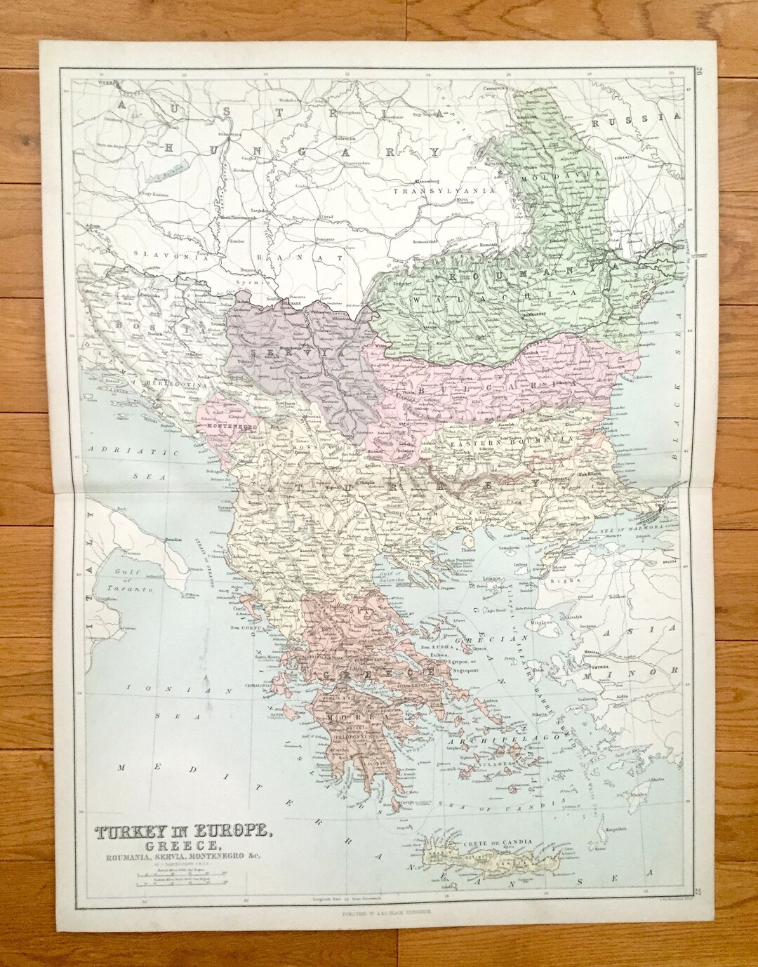 Antique 1888 Turkey in Europe Map From A & C Black's World Atlas ...