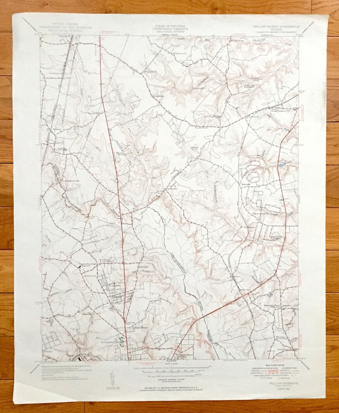 Antique Yellow Tavern, Virginia 1951 US Geological Survey Topographic ...