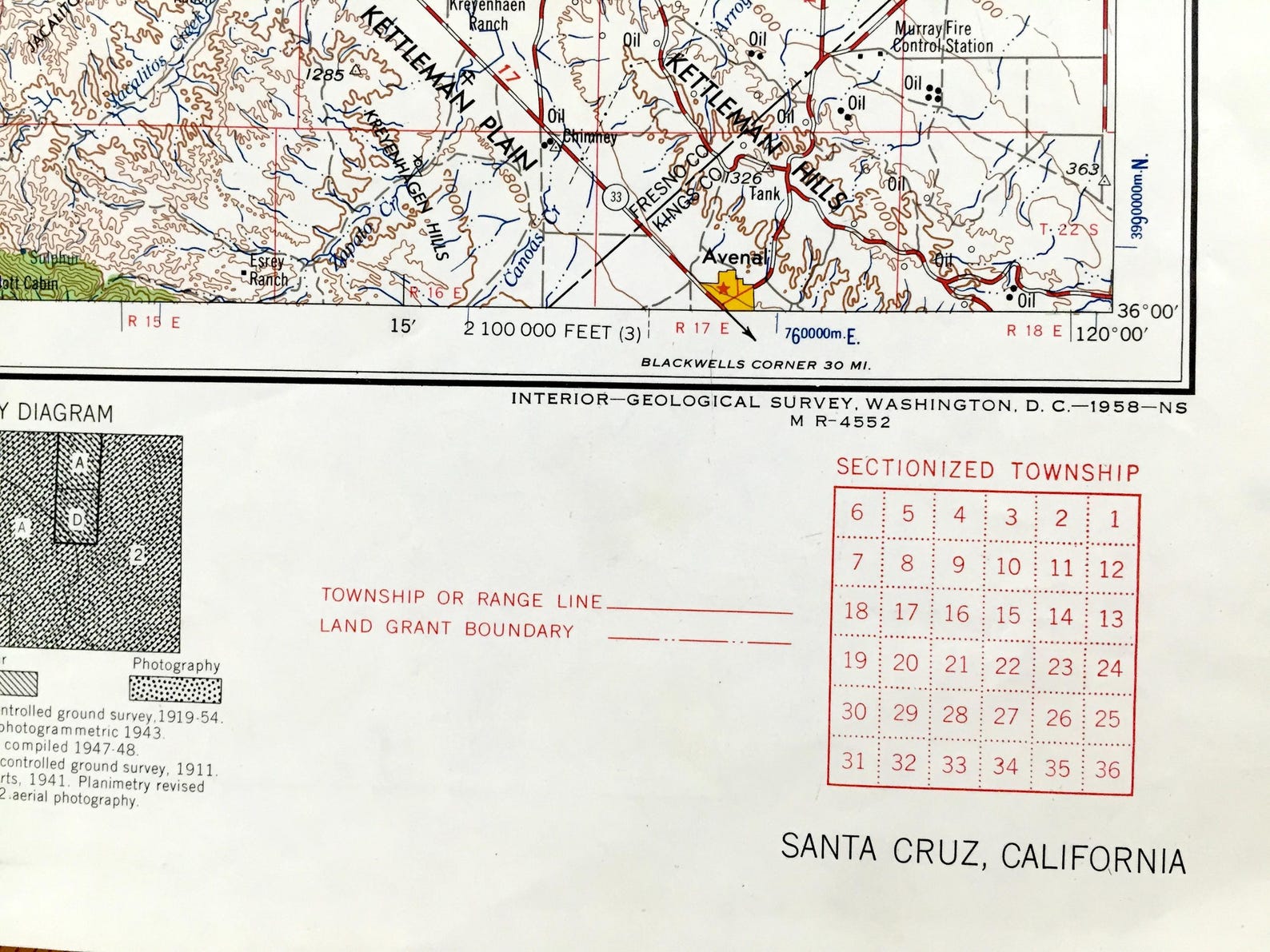 Antique Monterey, California 1958 US Geological Survey Topographic Map ...