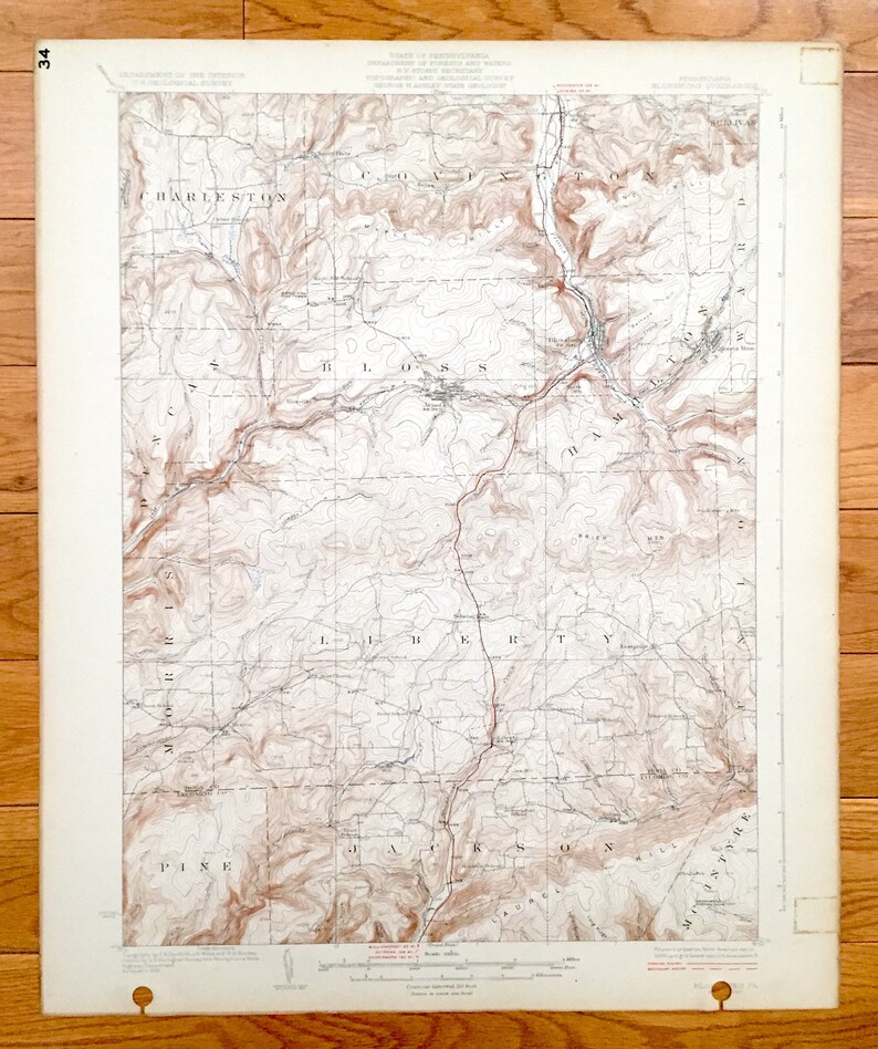 Antique Blossburg, Pennsylvania 1927 US Geological Survey Topographic ...
