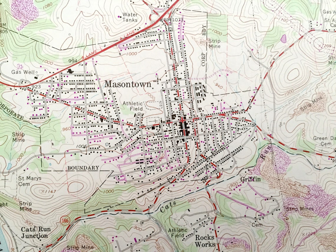 Antique Masontown, Pennsylvania 1964 US Geological Survey Topographic ...