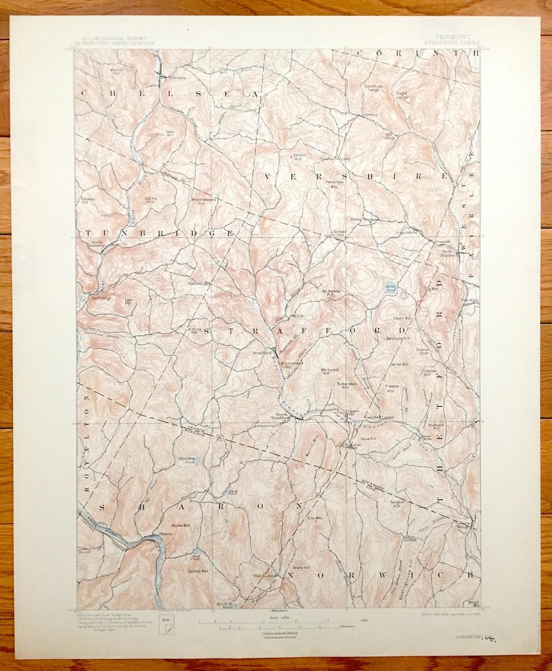 Antique Strafford, Vermont 1896 US Geological Survey Topographic Map ...