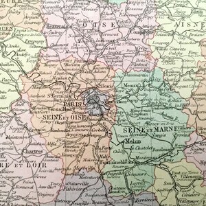 Antique 1888 France Map From A & C Black's World Atlas – Paris ...