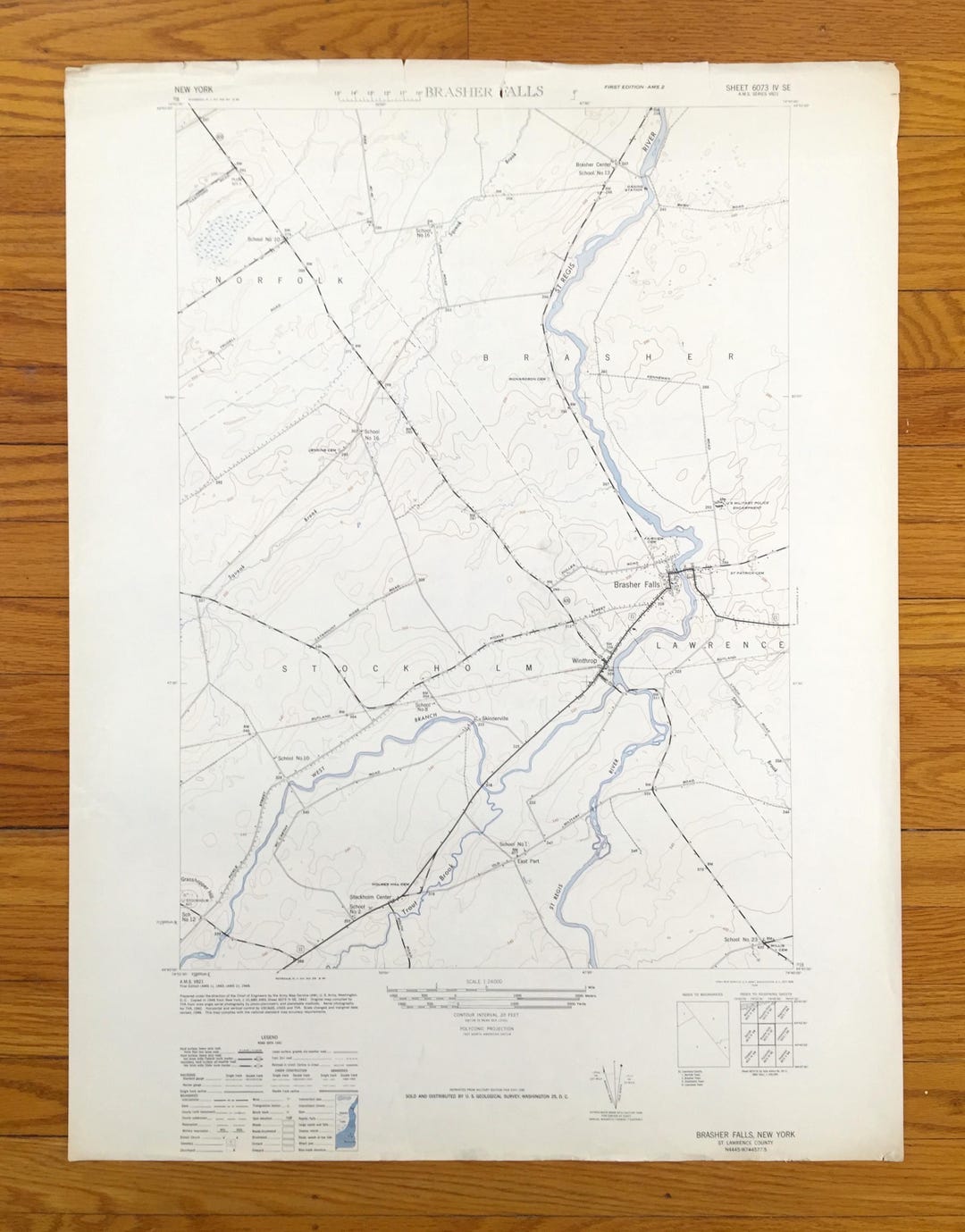 Antique Brasher Falls, New York 1946 US Geological Survey Topographic ...
