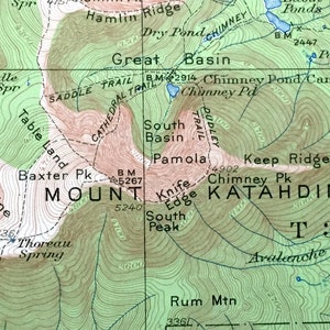 Antique Mount Katahdin, Maine 1949 US Geological Survey Topographic Map – Baxter State Park ...