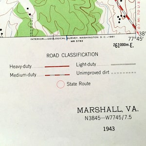 Antique Marshall, Virginia 1943 US Geological Survey Topographic Map ...