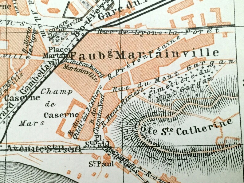 Antique 1909 Rouen, France Map From Baedekers Guide Atlas – Normandy ...