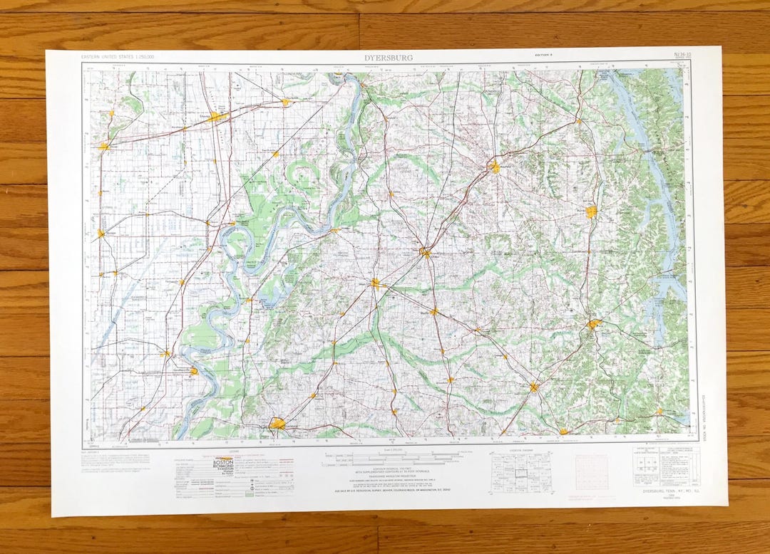 Antique Dyersburg, Tennessee 1956 US Geological Survey Topographic Map ...