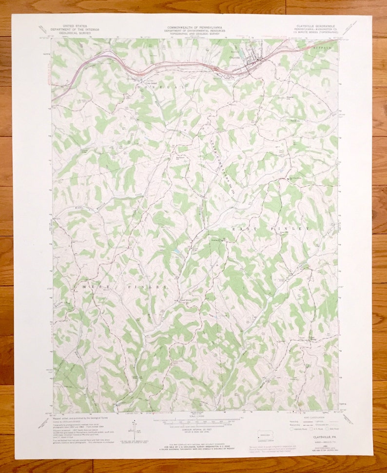 Antique Claysville, Pennsylvania 1964 US Geological Survey Topographic ...