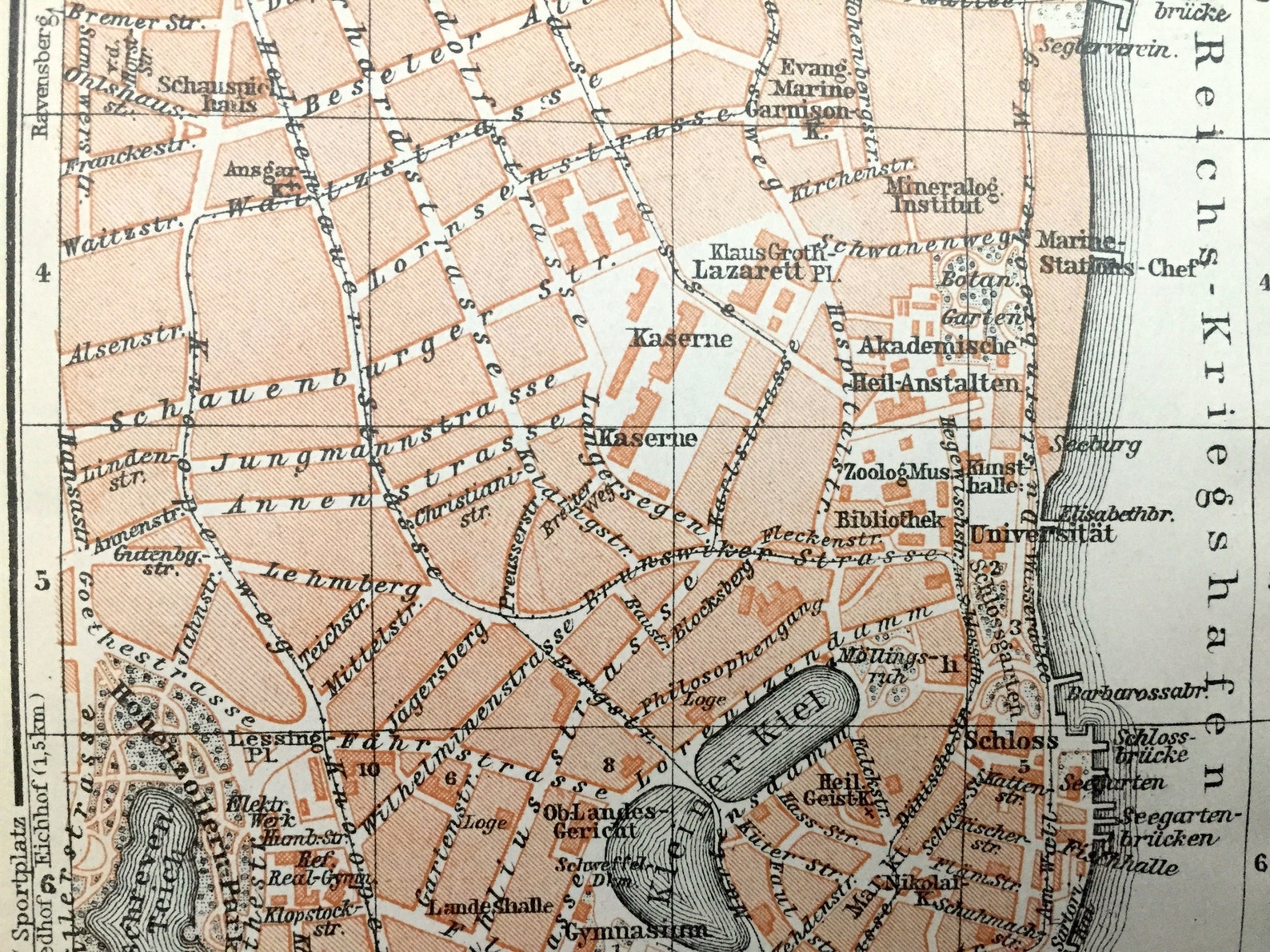 Antique 1925 Kiel Germany Map From Baedekers Guide Atlas | Etsy