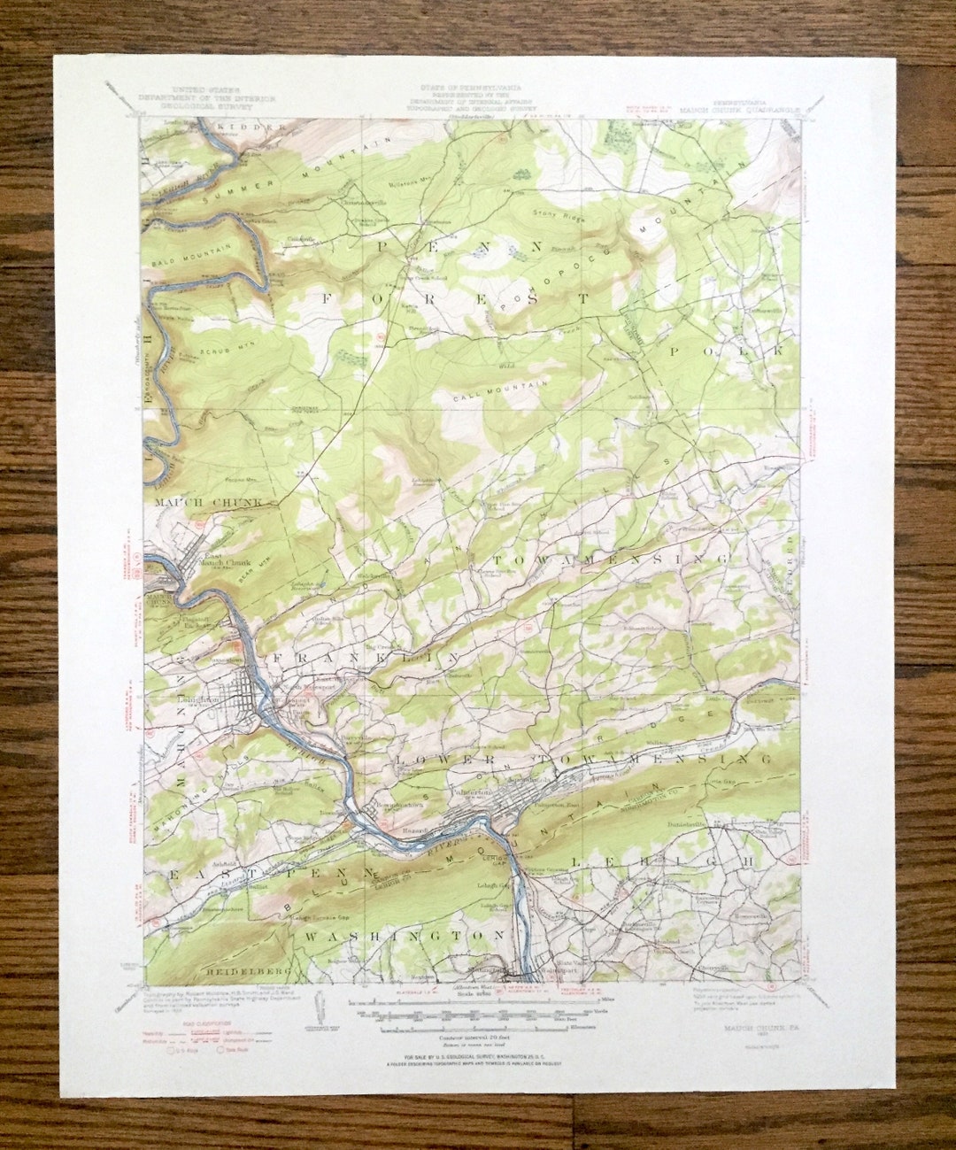 Antique Mauch Chunk, Pennsylvania 1924 US Geological Survey Topographic ...