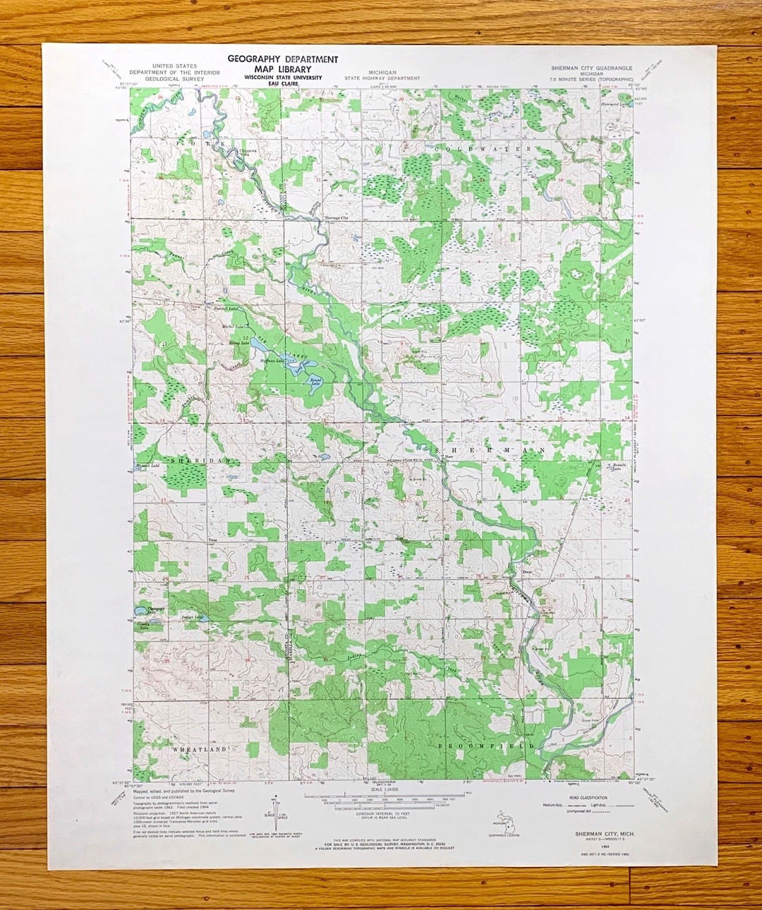 Antique Sherman City, Michigan 1964 US Geological Survey Topographic ...