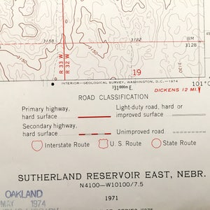 Antique Sutherland Reservoir East, Nebraska 1971 US Geological Survey ...