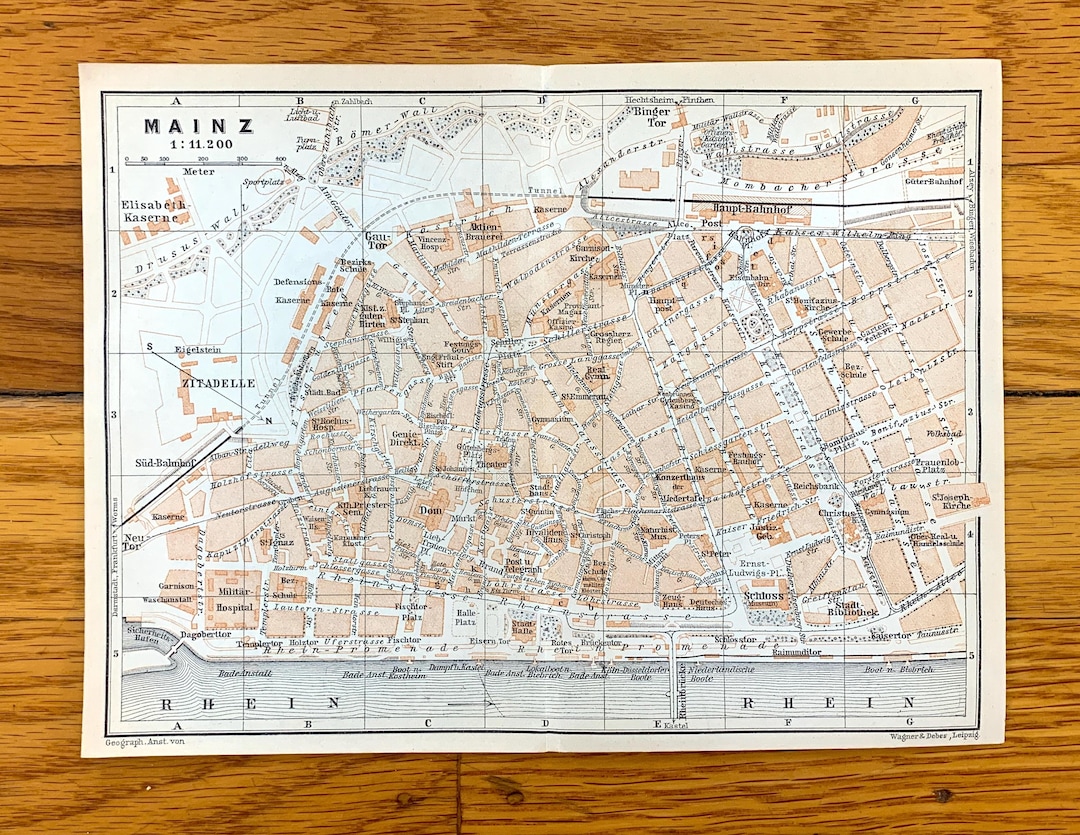 Antique 1911 Mainz, Germany Map From Baedekers Guide Atlas – Rhineland ...