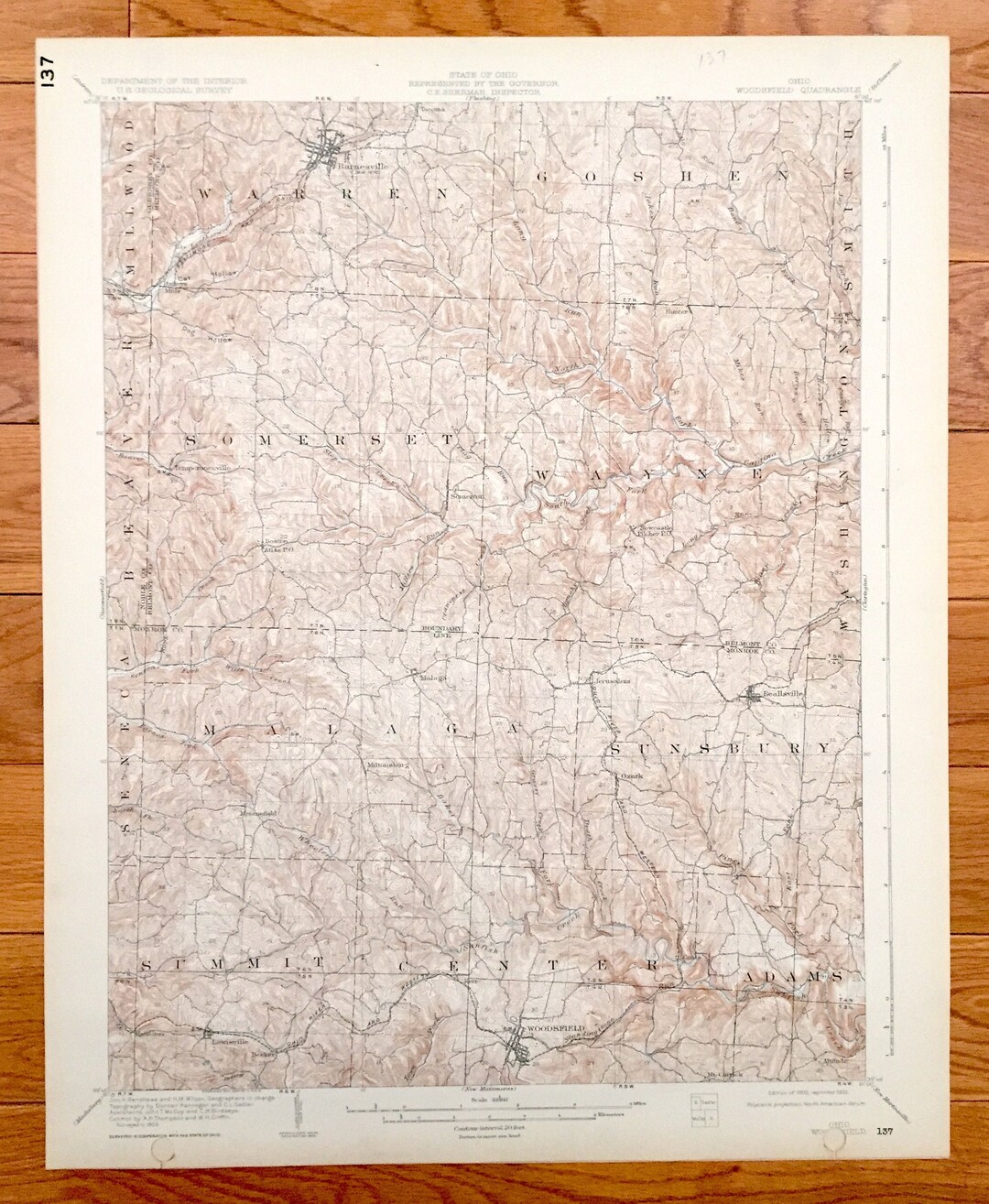 Antique Woodsfield, Ohio 1905 US Geological Survey Topographic Map ...