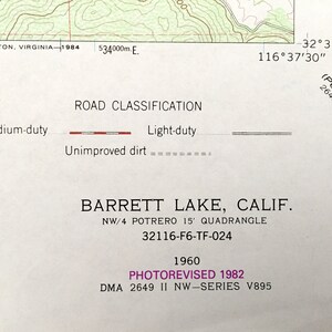 Antique Barrett Lake, California 1960 US Geological Survey Topographic ...