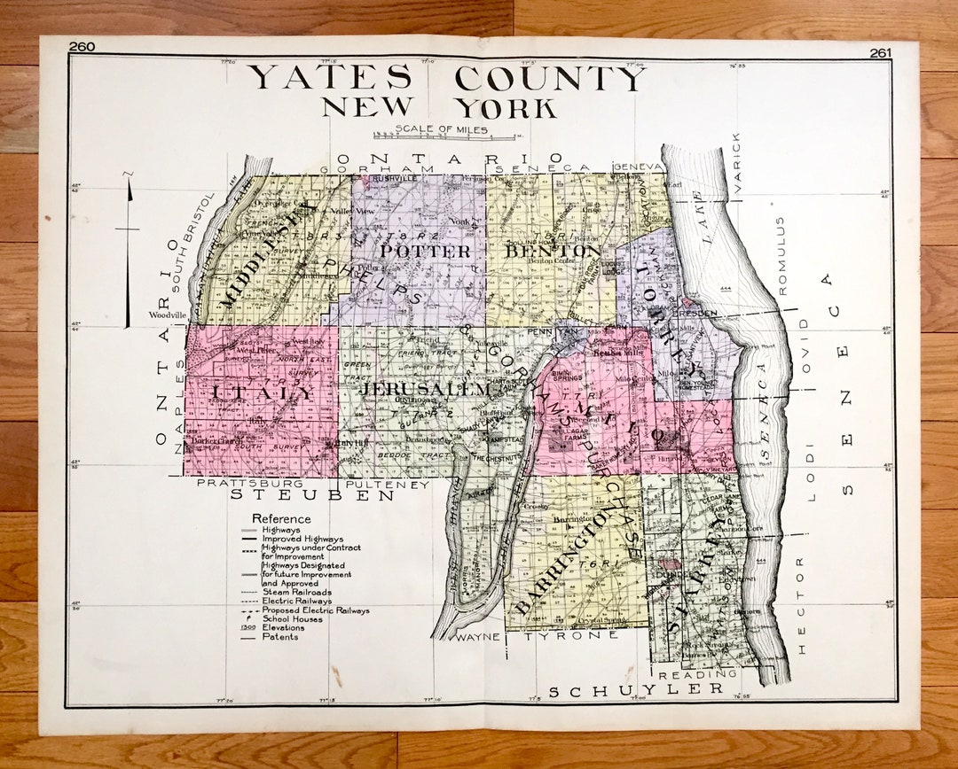 Antique Yates County, New York 1912 New Century Atlas Map – Penn Yan ...