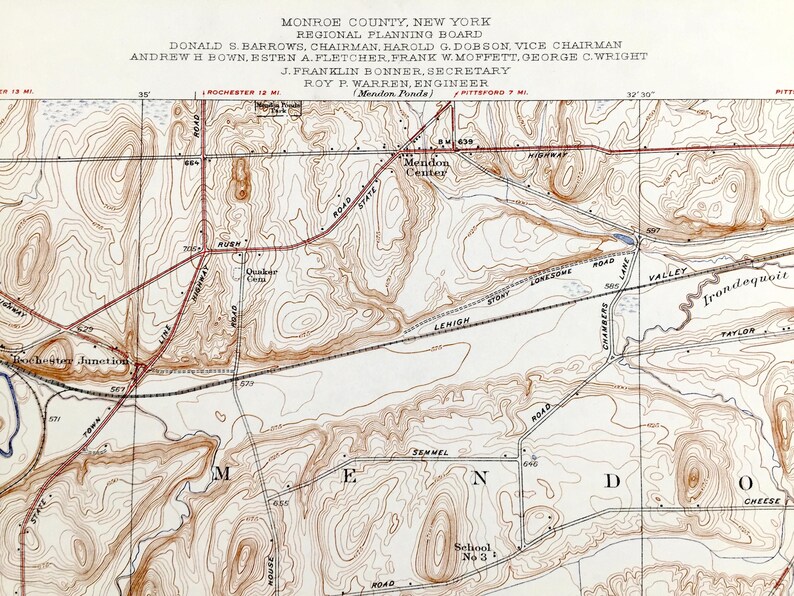 Antique Honeoye Falls, New York 1934 US Geological Survey Topographic ...