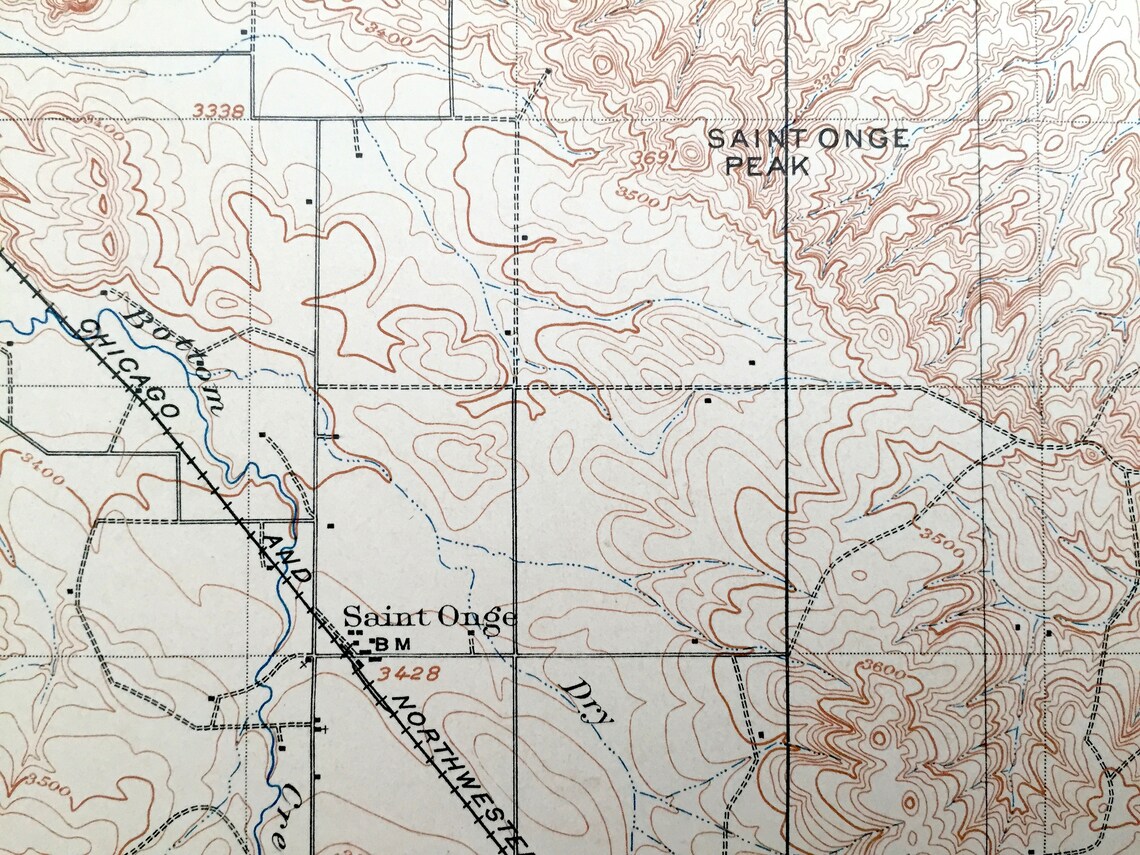Antique Saint Onge, South Dakota 1905 US Geological Survey Topographic ...