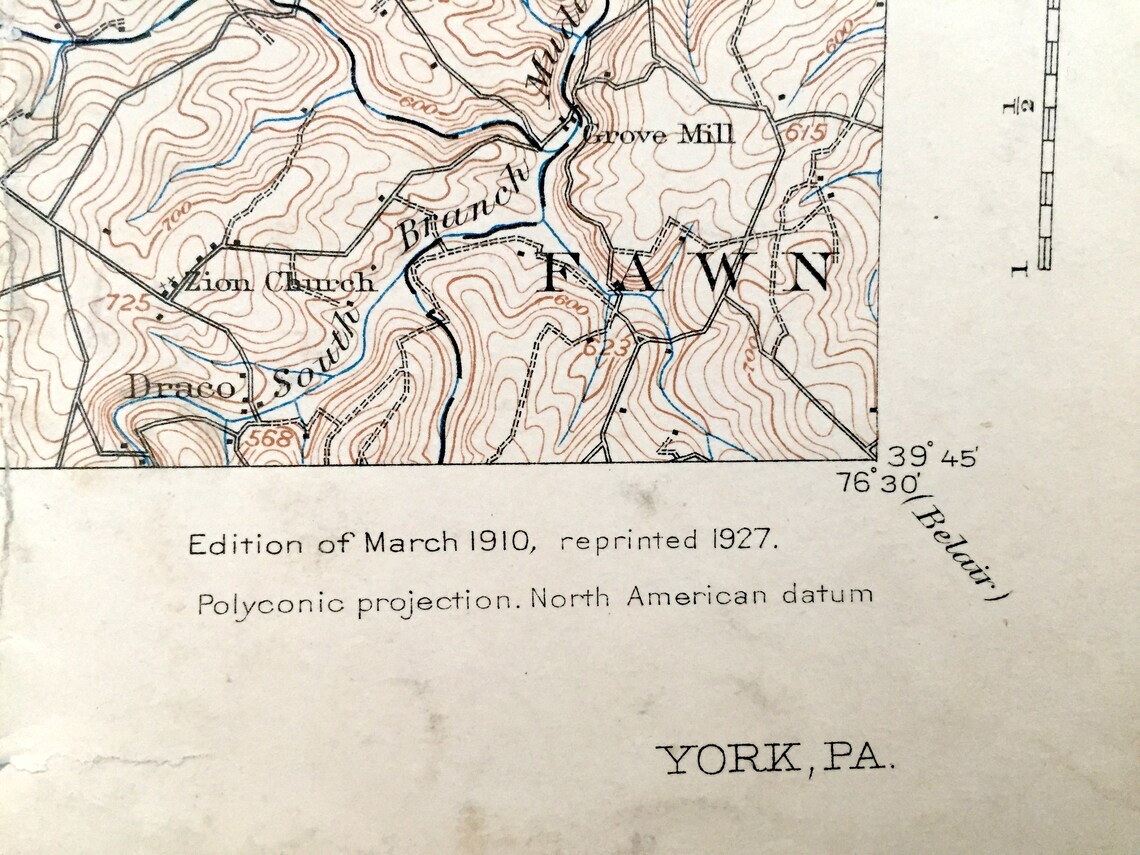 Antique York, Pennsylvania 1910 US Geological Survey Topographic Map ...