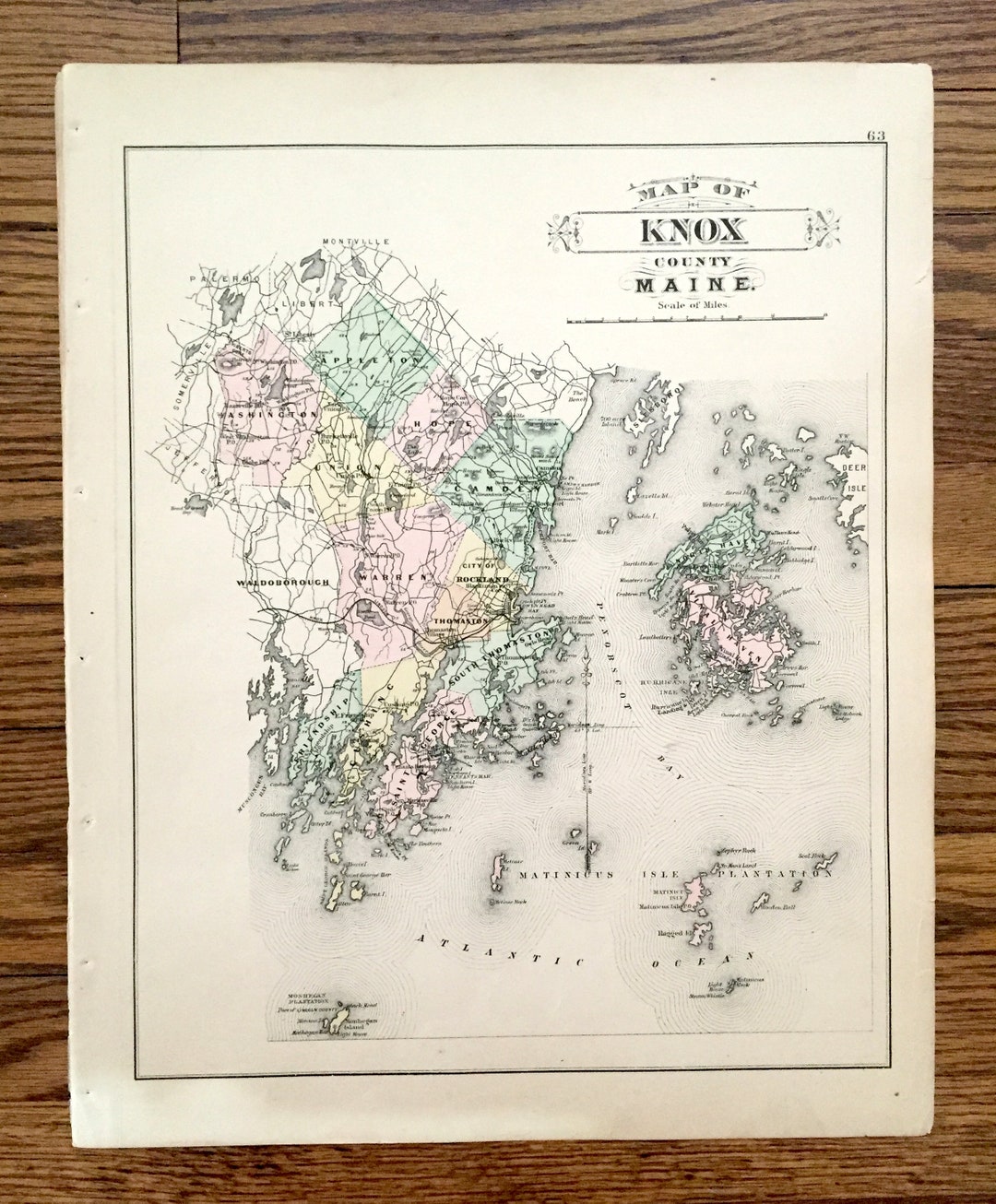 Antique 1887 Knox County, Maine Map by George N. Colby & Company ...