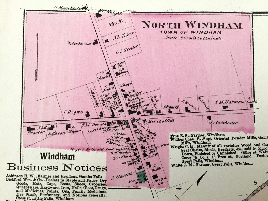 Antique 1871 Windham Maine Map from F.W. Beers Atlas of | Etsy