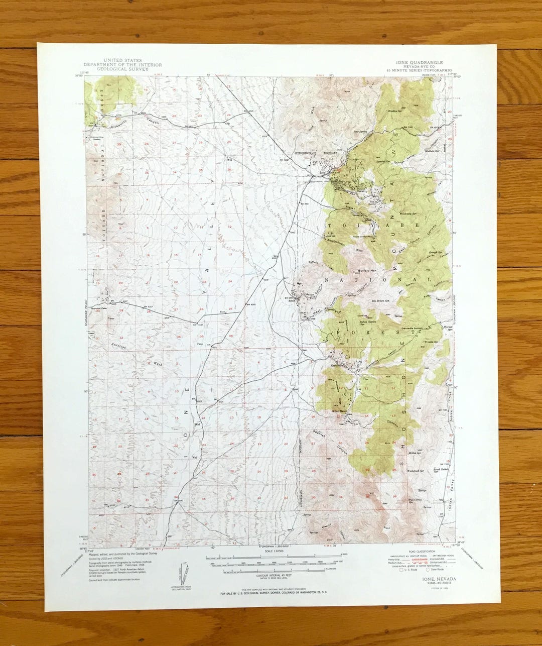Antique Ione, Nevada 1950 US Geological Survey Topographic Map – Nye ...