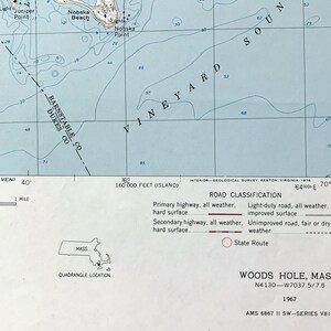 Antique Woods Hole, Massachusetts 1967 US Geological Survey Topographic ...