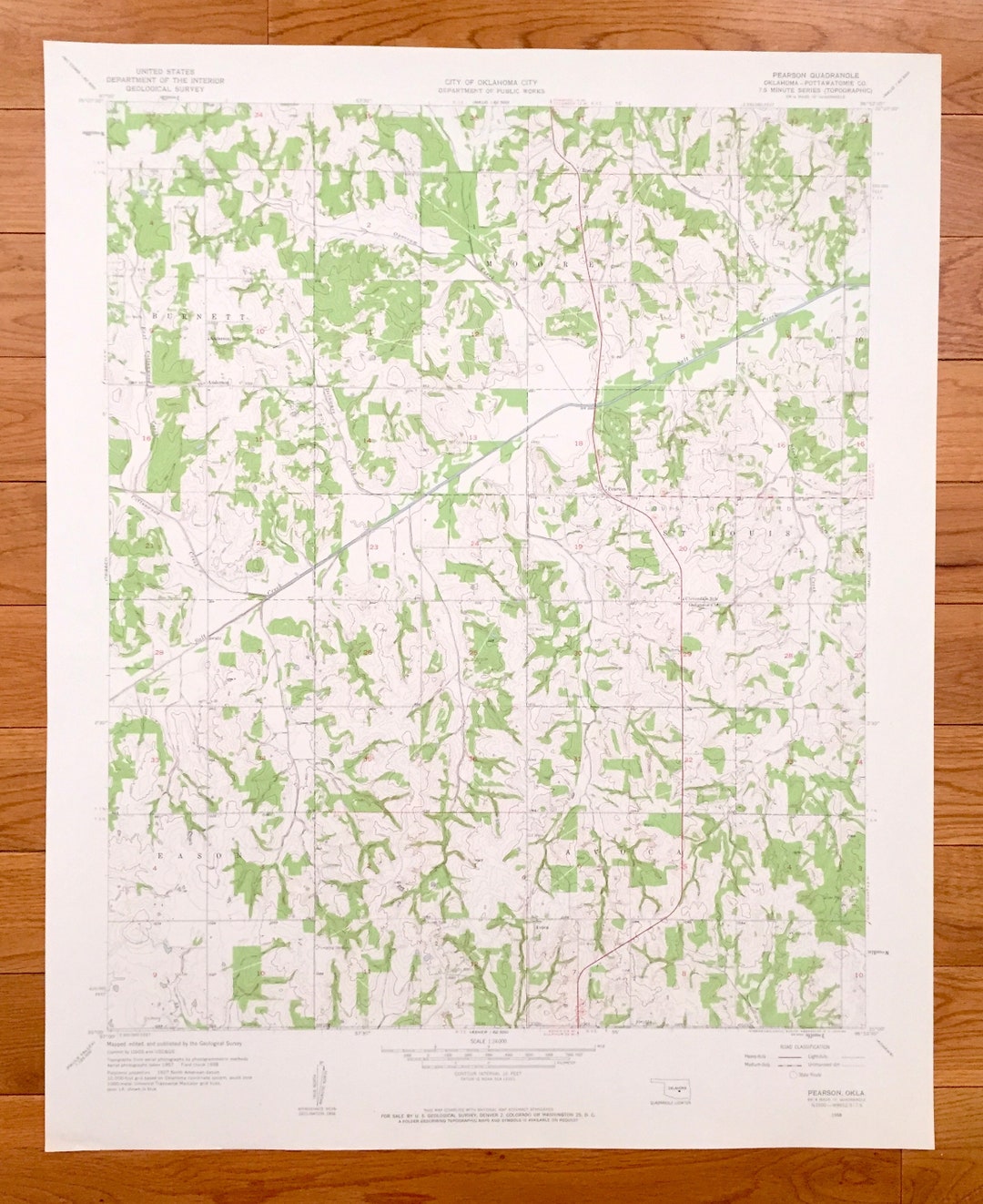 Antique Pearson, Oklahoma 1958 US Geological Survey Topographic Map ...