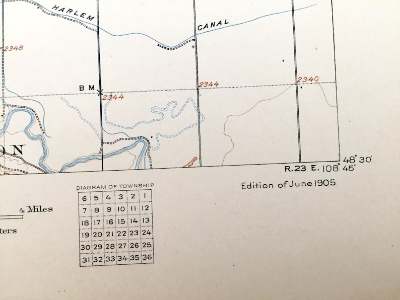 Antique Harlem, Montana 1905 US Geological Survey Topographic Map ...